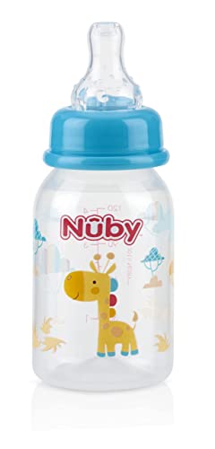 Nuby Printed Non-Drip Bottle, 4 Ounce, 1 Pack of 1 Bottle, Colors May Vary