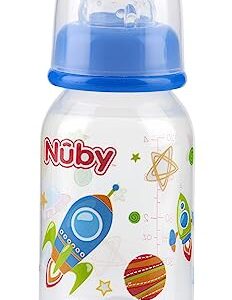 Nuby Printed Non-Drip Bottle, 4 Ounce, 1 Pack of 1 Bottle, Colors May Vary