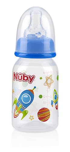 Nuby Printed Non-Drip Bottle, 4 Ounce, 1 Pack of 1 Bottle, Colors May Vary