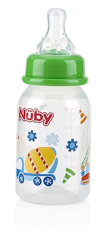 Nuby Printed Non-Drip Bottle, 4 Ounce, 1 Pack of 1 Bottle, Colors May Vary