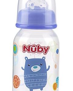 Nuby Printed Non-Drip Bottle, 4 Ounce, 1 Pack of 1 Bottle, Colors May Vary