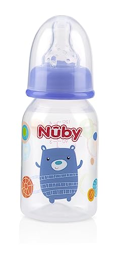 Nuby Printed Non-Drip Bottle, 4 Ounce, 1 Pack of 1 Bottle, Colors May Vary