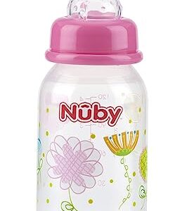 Nuby Printed Non-Drip Bottle, 4 Ounce, 1 Pack of 1 Bottle, Colors May Vary