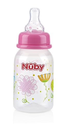 Nuby Printed Non-Drip Bottle, 4 Ounce, 1 Pack of 1 Bottle, Colors May Vary