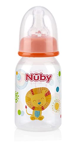 Nuby Printed Non-Drip Bottle, 4 Ounce, 1 Pack of 1 Bottle, Colors May Vary