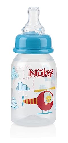 Nuby Printed Non-Drip Bottle, 4 Ounce, 1 Pack of 1 Bottle, Colors May Vary