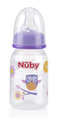 Nuby Printed Non-Drip Bottle, 4 Ounce, 1 Pack of 1 Bottle, Colors May Vary