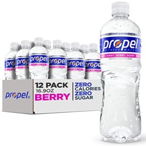 propel berry, zero calorie sports drinking water with electrolytes and vitamins c&e, 16.9 fl oz, pack of 12