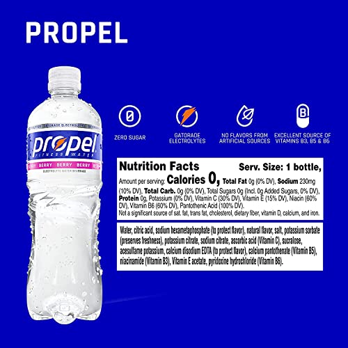 Propel Berry, Zero Calorie Sports Drinking Water with Electrolytes and Vitamins C&E, 16.9 Fl Oz, Pack of 12