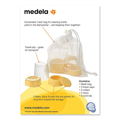 Medela Spare Parts for Breast Milk Bottles, Extra Caps, Lids, Collars, and Discs, Includes Convenient Mesh Bag for Easy Washing, Bottle Spare Parts Made Without BPA