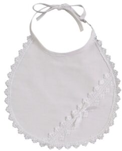 white cotton laced christening baptism bib