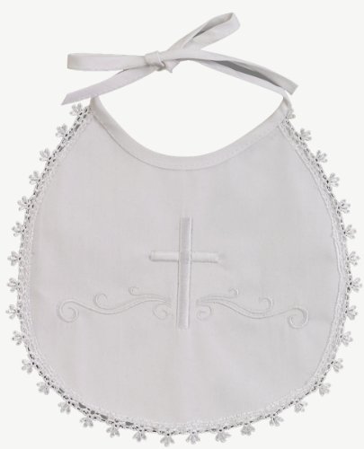 White Embroidered Cotton Christening Baptism Bib