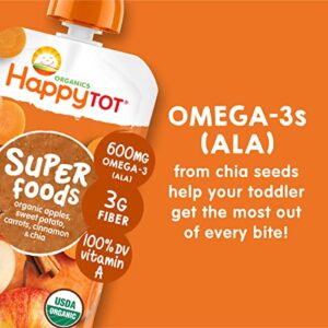 HAPPYTOT Organics Super Foods Stage 4, Apples, Sweet Potatoes, Carrots & Cinnamon + Super Chia, 4.22 Ounce Pouch (Pack of 16)