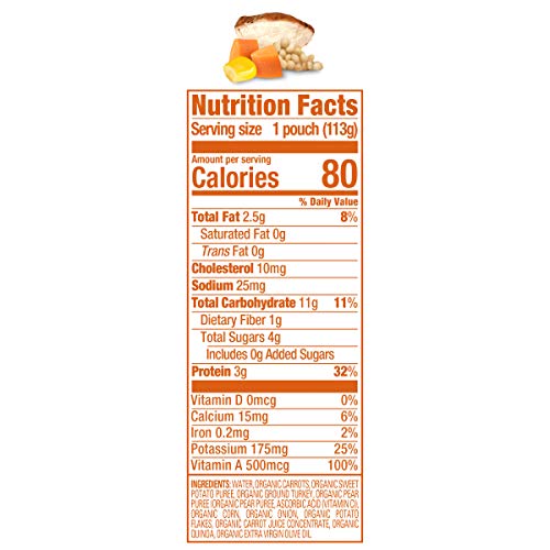 Happy Baby Organics Hearty Meals Stage 3 Baby Food, Root Vegetables & Turkey with Quinoa, 4 Ounce (Pack of 16)