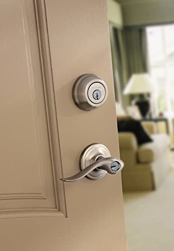 Kwikset Tustin Entry Door Lock Lever, Secure Keyed Exterior Entrance, With Reversible Handle, SmartKey Re-Key Security Technology and Microban Protection in Venetian Bronze