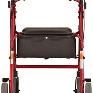 NOVA Zoom Rollator Walker with 22” Seat Height, Rolling Walker with Locking Hand Brakes, Padded Seat and 8” Wheels, Color Red