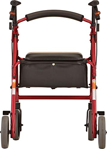 NOVA Zoom Rollator Walker with 22” Seat Height, Rolling Walker with Locking Hand Brakes, Padded Seat and 8” Wheels, Color Red