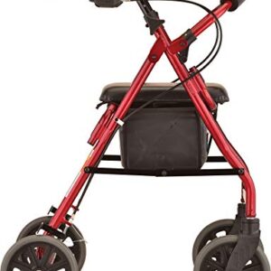 NOVA Zoom Rollator Walker with 22” Seat Height, Rolling Walker with Locking Hand Brakes, Padded Seat and 8” Wheels, Color Red