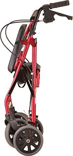 NOVA Zoom Rollator Walker with 22” Seat Height, Rolling Walker with Locking Hand Brakes, Padded Seat and 8” Wheels, Color Red