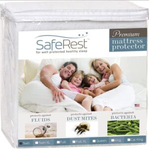 SafeRest Mattress Protector - Twin Size Cotton Terry Waterproof Mattress Protector, Breathable Fitted Mattress Cover with Stretchable Pockets