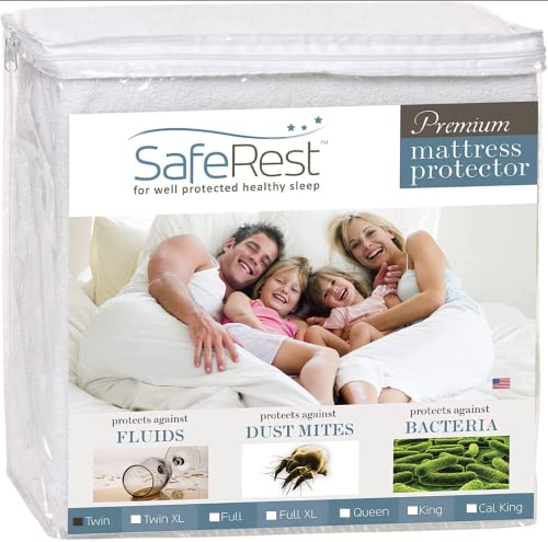 SafeRest Mattress Protector - Twin Size Cotton Terry Waterproof Mattress Protector, Breathable Fitted Mattress Cover with Stretchable Pockets