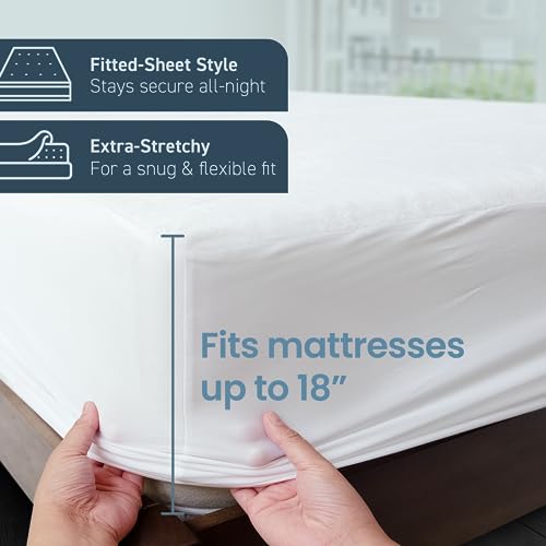 SafeRest Mattress Protector - Twin Size Cotton Terry Waterproof Mattress Protector, Breathable Fitted Mattress Cover with Stretchable Pockets