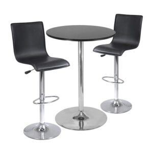 winsome spectrum 3 piece round pub table set, black / metal, 28"