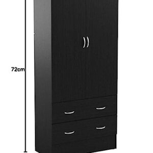 HODEDAH IMPORT Two Door Wardrobe, with Two Drawers, and Hanging Rod, Black