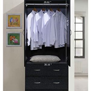 HODEDAH IMPORT Two Door Wardrobe, with Two Drawers, and Hanging Rod, Black