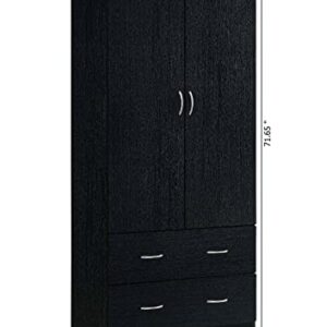 HODEDAH IMPORT Two Door Wardrobe, with Two Drawers, and Hanging Rod, Black