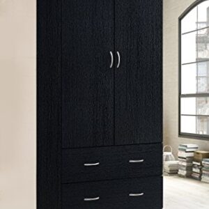 HODEDAH IMPORT Two Door Wardrobe, with Two Drawers, and Hanging Rod, Black