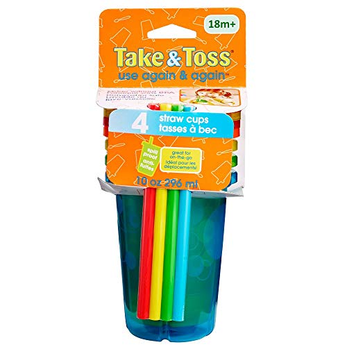 The First Years Take & Toss Straw Cup, Boy, 10 oz, Multicolor, 4 Count