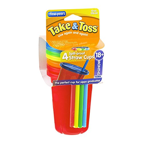 The First Years Take & Toss Straw Cup, Boy, 10 oz, Multicolor, 4 Count