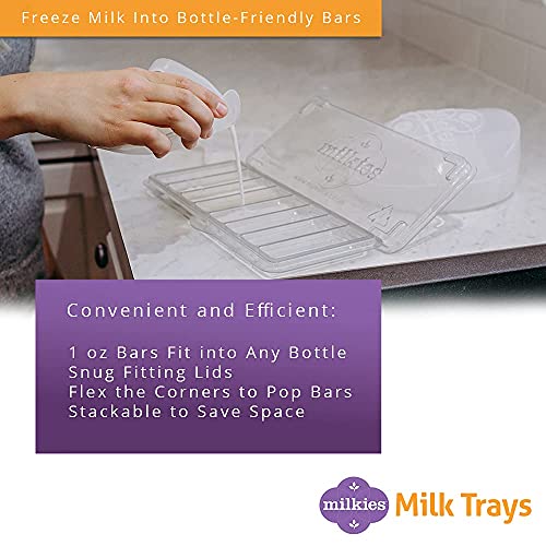 Milkies Milk Trays, Breastmilk Freezer Tray Organizer, Freeze and Store Your Milk and Baby Food in 1 Ounce Sticks, Includes 2 Reusable Storage Container Trays, No BPA-Phthalates-Dyes, Silicone-Free