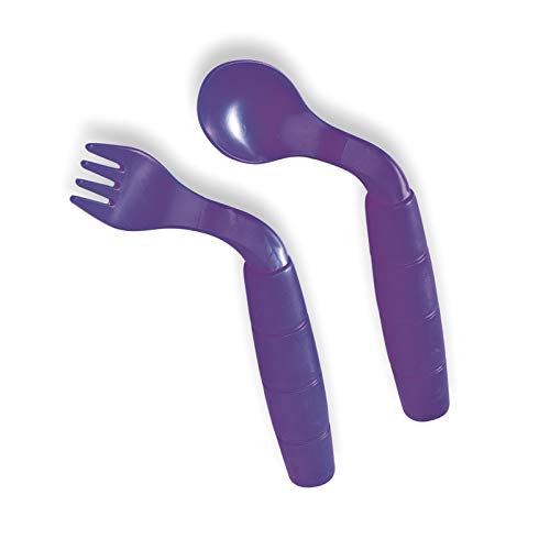 EasiEaters Children's Curved Fork and Spoon Set, Right Handed Children's Cutlery, Colour of Set May Vary