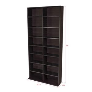 Atlantic Oskar Adjustable Media Cabinet - Holds 464 CDs, 228 DVDs or 276 Blu-rays, 12 Adjustable and 4 fixed shelves PN in Espresso