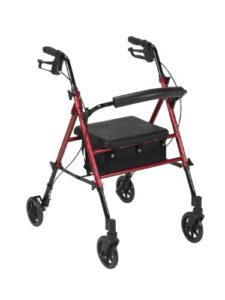 drive medical rtl10261rd foldable rollator walker with seat - adjustable handles and seat, red