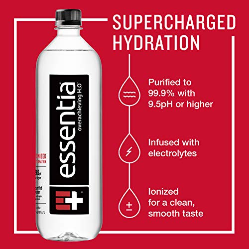 Essentia Bottled Water, 1 Liter, 12-Pack, Ionized Alkaline Water:99.9% Pure, Infused With Electrolytes, 9.5 pH Or Higher With A Clean, Smooth Taste