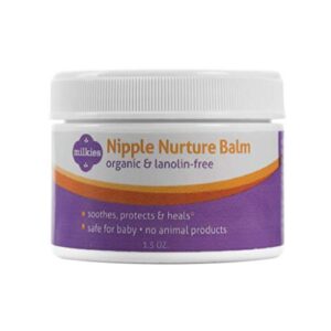 milkies nipple nurture balm to protect and soothe sore and cracked nipples, breastfeeding essentials for newborn baby and breastfeeding women, organic nipple cream, lanolin-free lotion, 1.5 oz