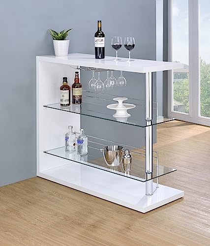 Coaster Home Furnishings Prescott Rectangular 2-Shelf Bar Unit Glossy White