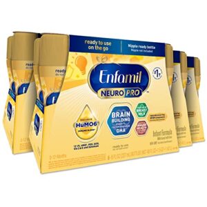 enfamil neuropro ready to feed baby formula, ready to use, brain and immune support with dha, iron and prebiotics, non-gmo, 8 fl oz, 4 count (pack of 6), total 24 bottles