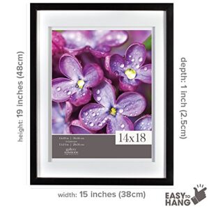 Gallery Solutions 14x18 Black Wood Wall Frame with Double White Mat for 11x14 Image