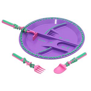 constructive eating plate and utensils set garden fairy - made in usa - toddler dinnerware, kids dinnerware and utensils set for ages 1-3, toddler utensils 2 and 3 year old, divided toddler plates