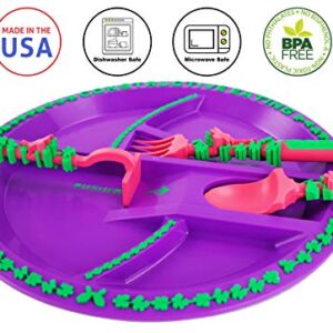 Constructive Eating Plate and Utensils Set Garden Fairy - Made in USA - Toddler Dinnerware, Kids Dinnerware and Utensils Set for Ages 1-3, Toddler Utensils 2 and 3 Year Old, Divided Toddler Plates