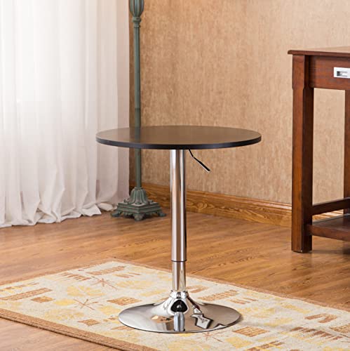 Roundhill Furniture Adjustable Height Wood and Chrome Metal Bar Table, Black