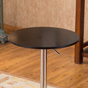 Roundhill Furniture Adjustable Height Wood and Chrome Metal Bar Table, Black