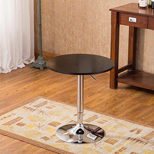 Roundhill Furniture Adjustable Height Wood and Chrome Metal Bar Table, Black