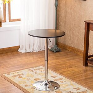 Roundhill Furniture Adjustable Height Wood and Chrome Metal Bar Table, Black