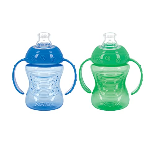 Nuby 2-Pack Two-Handle No-Spill Super Spout Grip N' Sip Cup, 8 Ounce, Colors May Vary