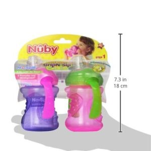 Nuby 2-Pack Two-Handle No-Spill Super Spout Grip N' Sip Cup, 8 Ounce, Colors May Vary